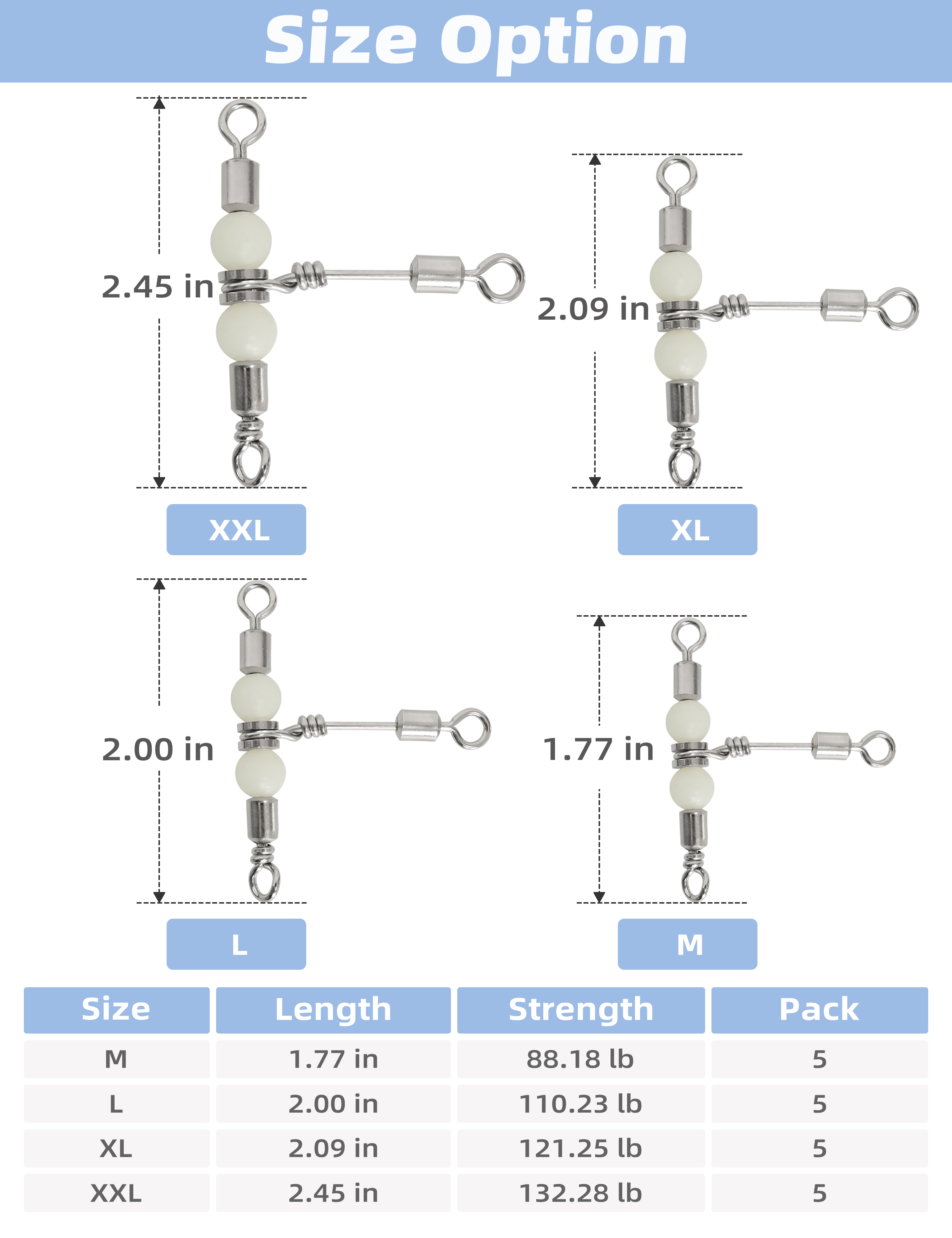 Stainless Steel 3 Way Swivel with Glow Beads | Bloodydecks
